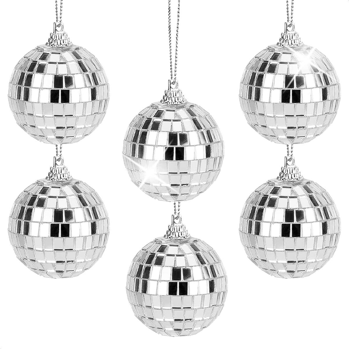 6x Hanging Mini Disco Balls Shiny Silver Mirror Party Halloween Reflect ...