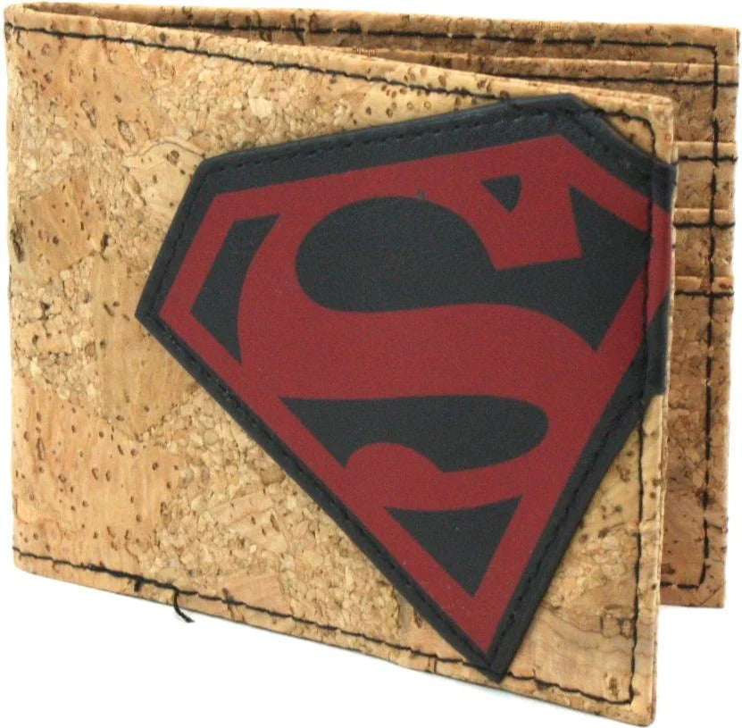 DC,Comics Superman Cork & Applique Wallet Bi-Fold Bifold Tilted Logo ...