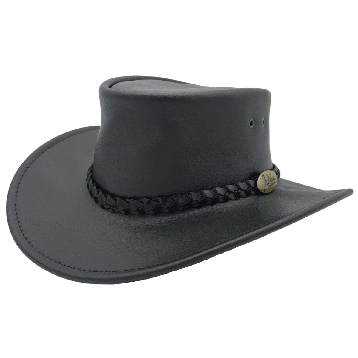 Jacaru 1003 Swagman Leather Outback Wide Brim Hat - Black – Boutique ...