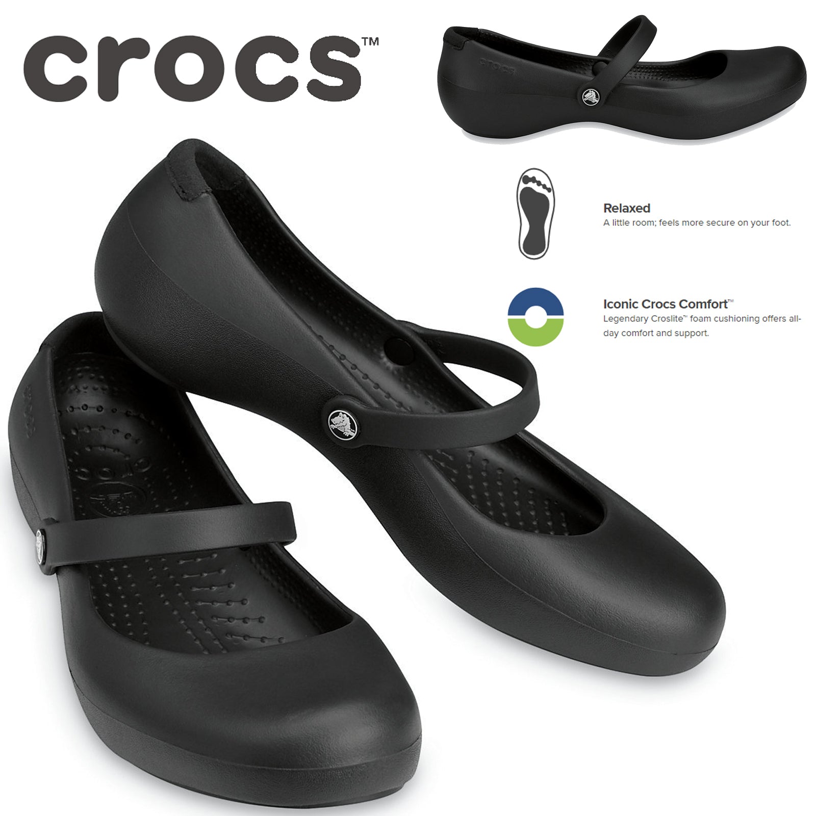 Crocs Womens Alice Work Mary Jane Flats Shoes Slip On Genuine Black Boutique Retailer