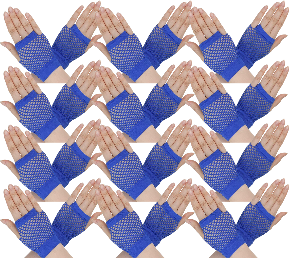 12 Pairs Blue Fishnet Gloves Bulk Pack - Fingerless Wrist Length (70s ...