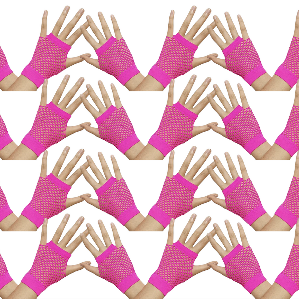 12 Pairs Hot Pink Fishnet Gloves Bulk Pack - Fingerless Wrist Length ...