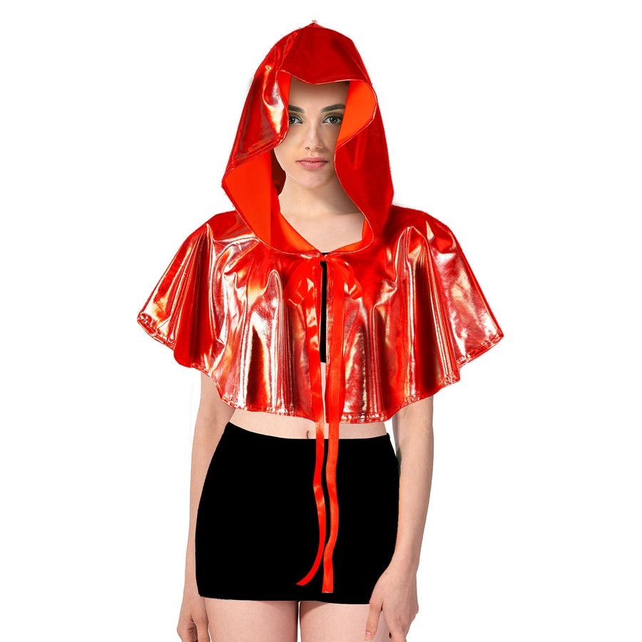 Adult Red Metallic Cape - Mini Iridescent Hooded Costume for Halloween ...