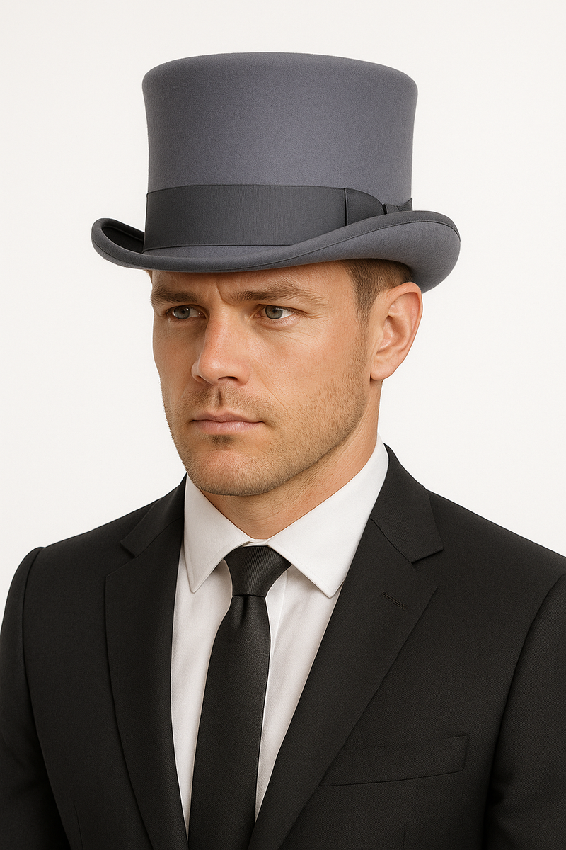 5.5" Premium Australian Wool Felt Grey Top Hat w/ Satin Lining (Mad ...