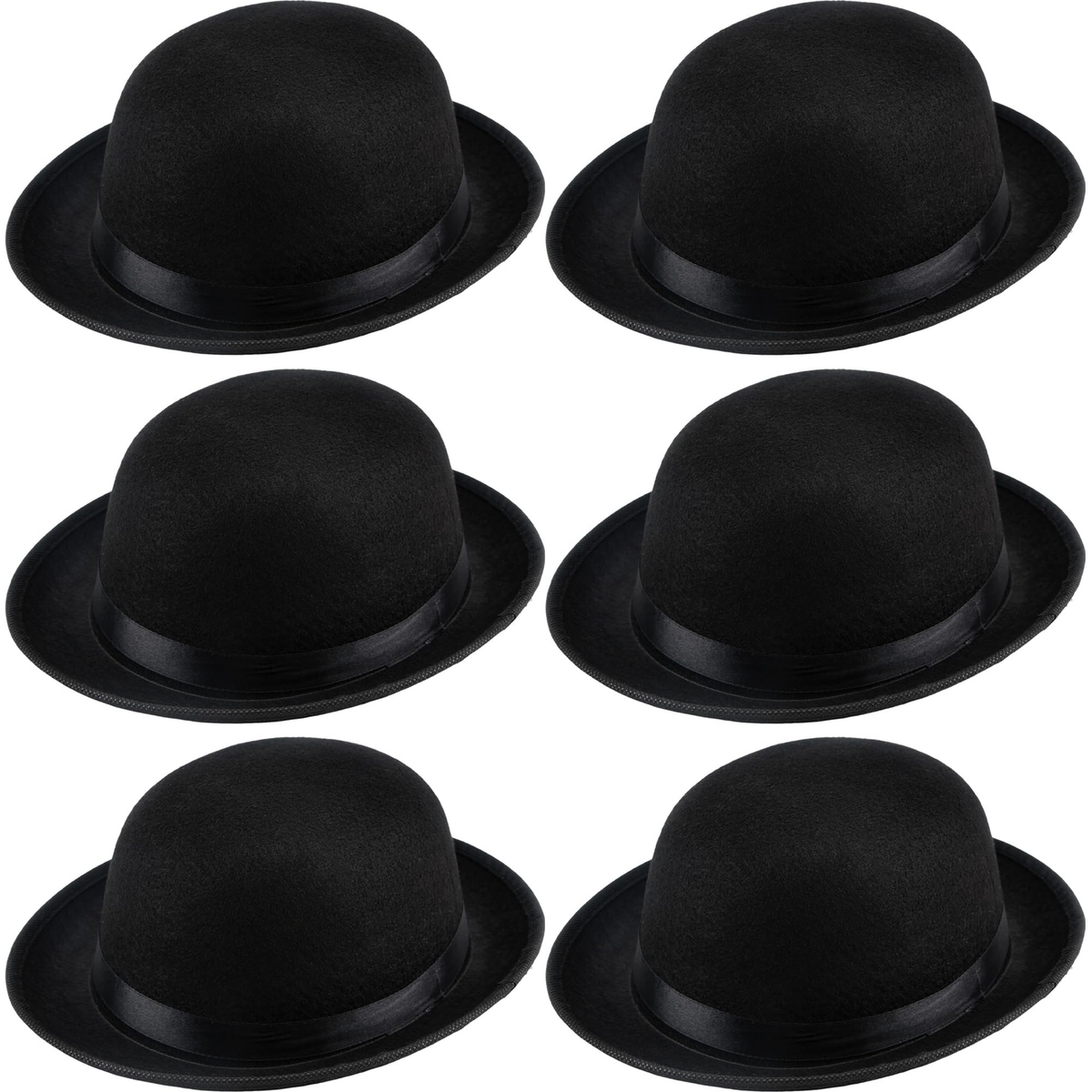 6x Black Bowler Hat Bulk - Vintage Derby Felt Costume for Dance/Fancy ...