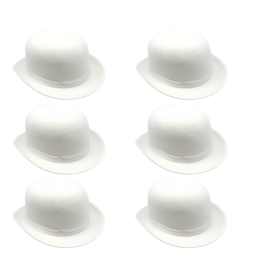 6x White Bowler Hat Bulk Pack - Vintage Derby Felt Costume for Dance ...