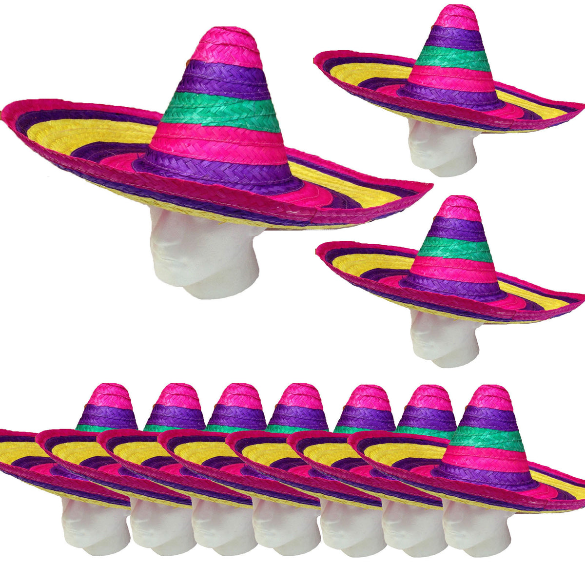 10x Rainbow Mexican Sombrero Hat Bulk Pack - Straw Cap Costume for ...