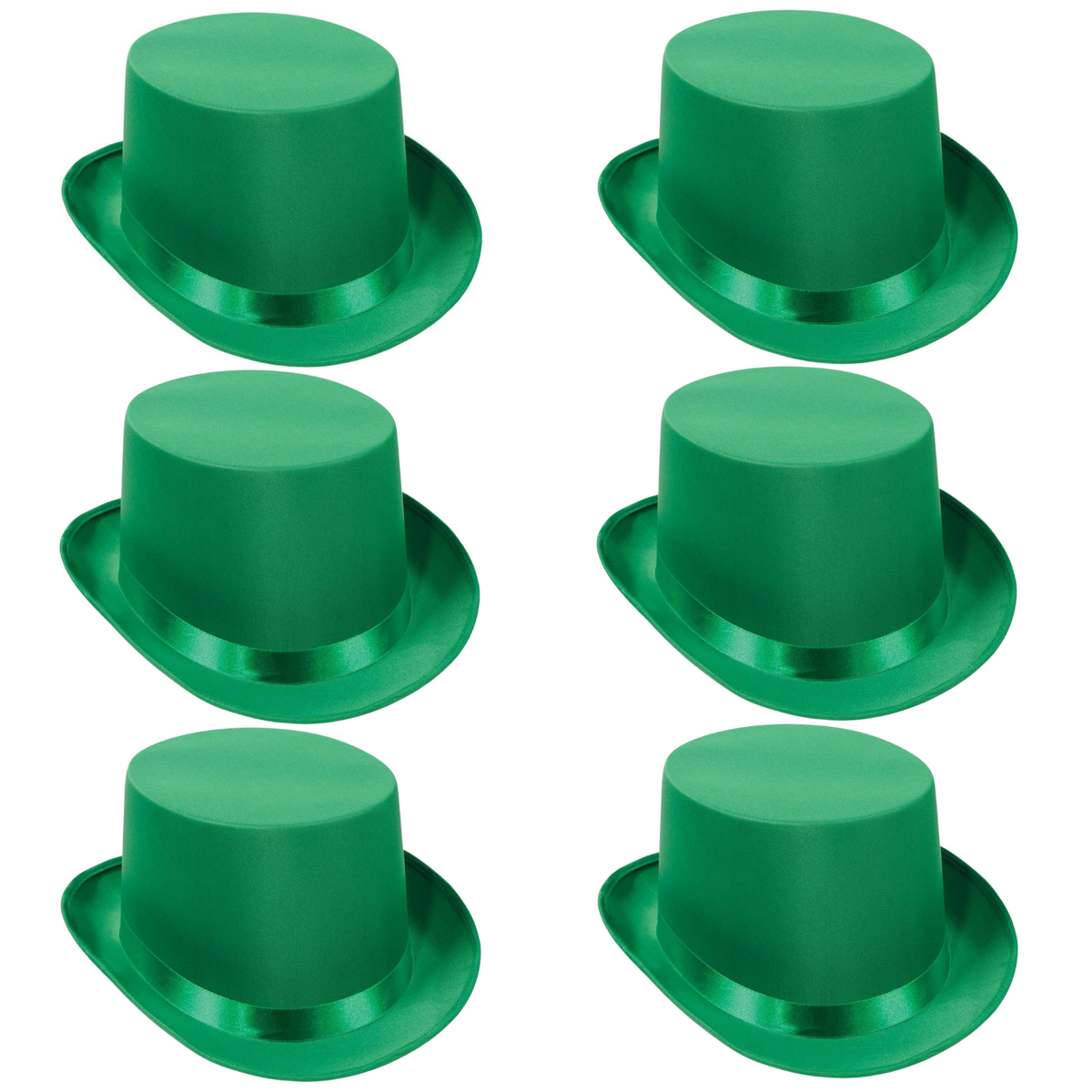 6x Green Satin Top Hat Bulk Pack - Dance Costume/Fancy Dress Party ...