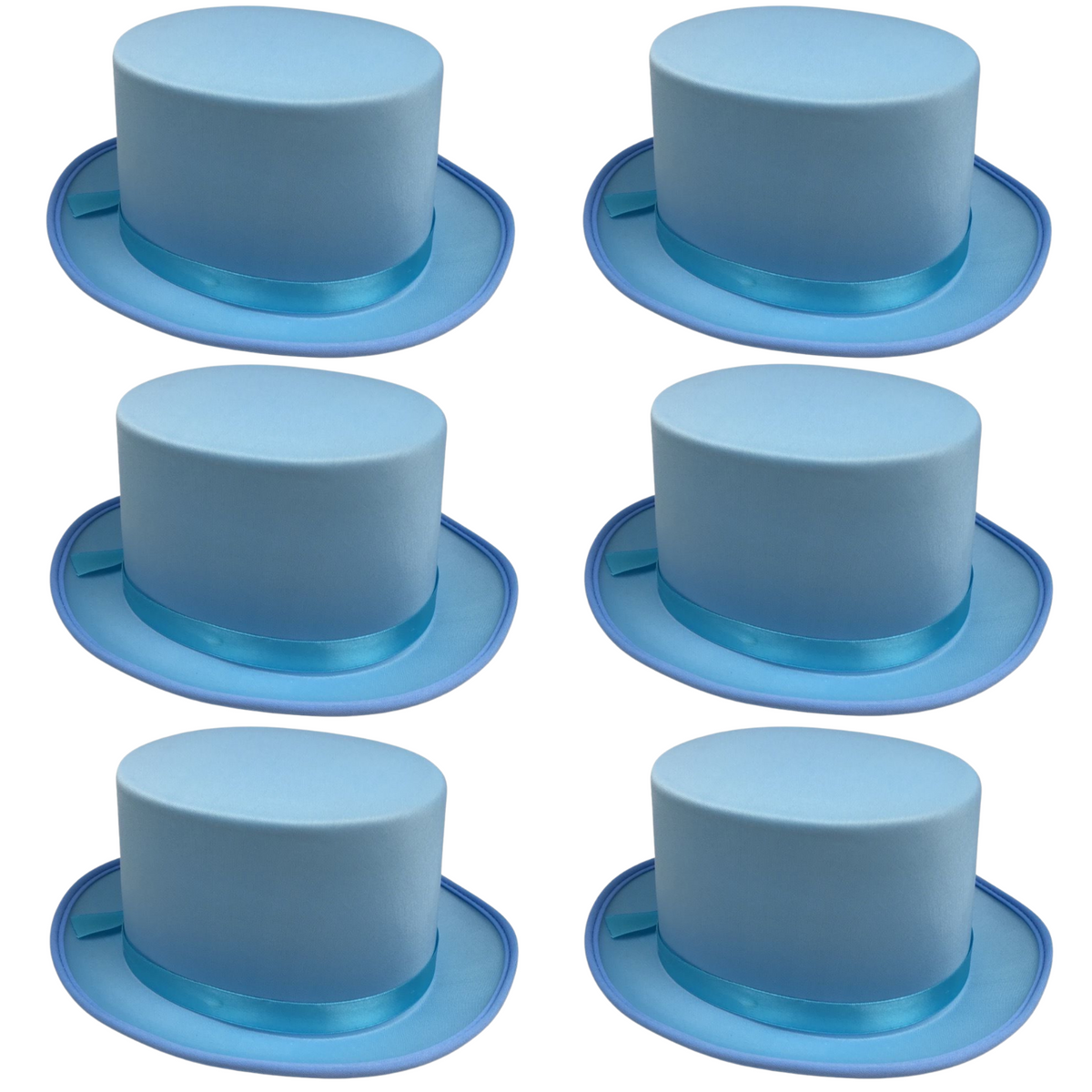 6x Sky Blue Satin Top Hat Bulk - Dance Costume/Fancy Dress Party ...