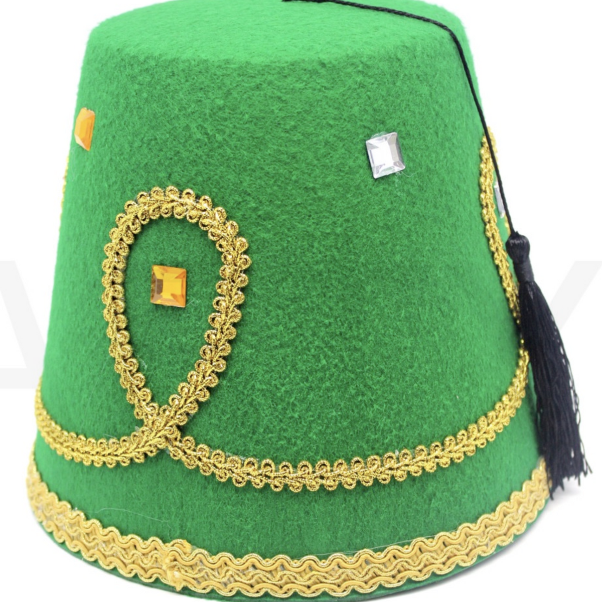 Deluxe Green Turkish Fez Hat w/ Gold Trim & Black Tassel - Fancy Dress ...