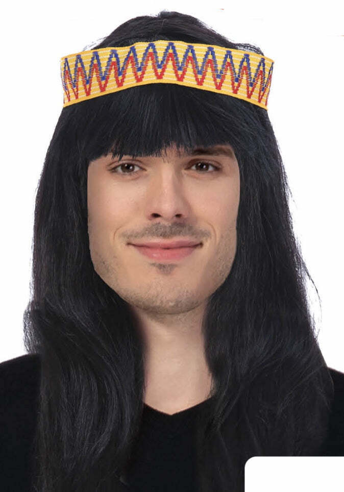 Mens INDIAN WIG Native American Fancy Dress Party Costume Hair ...