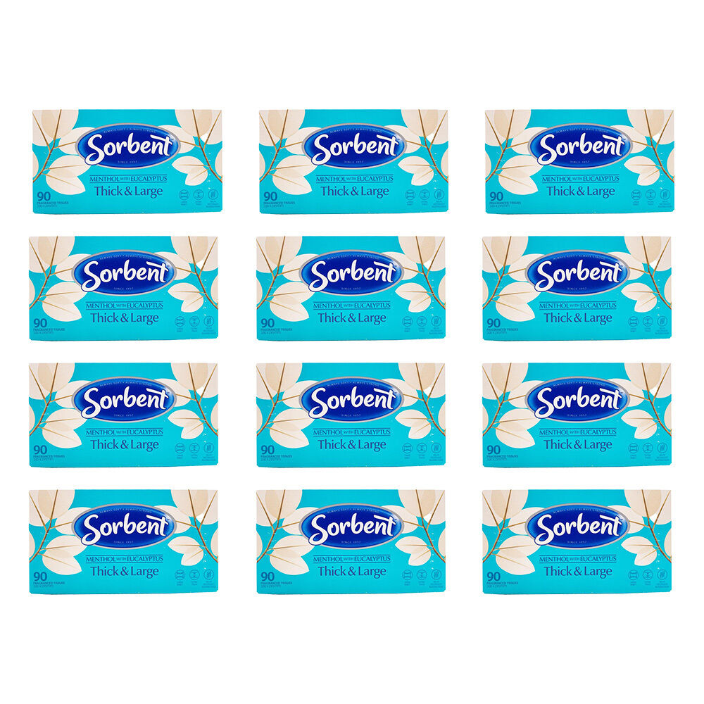 12x Bulk Sorbent Facial Tissues Thick & Large Menthol Fragranced - 90 ...