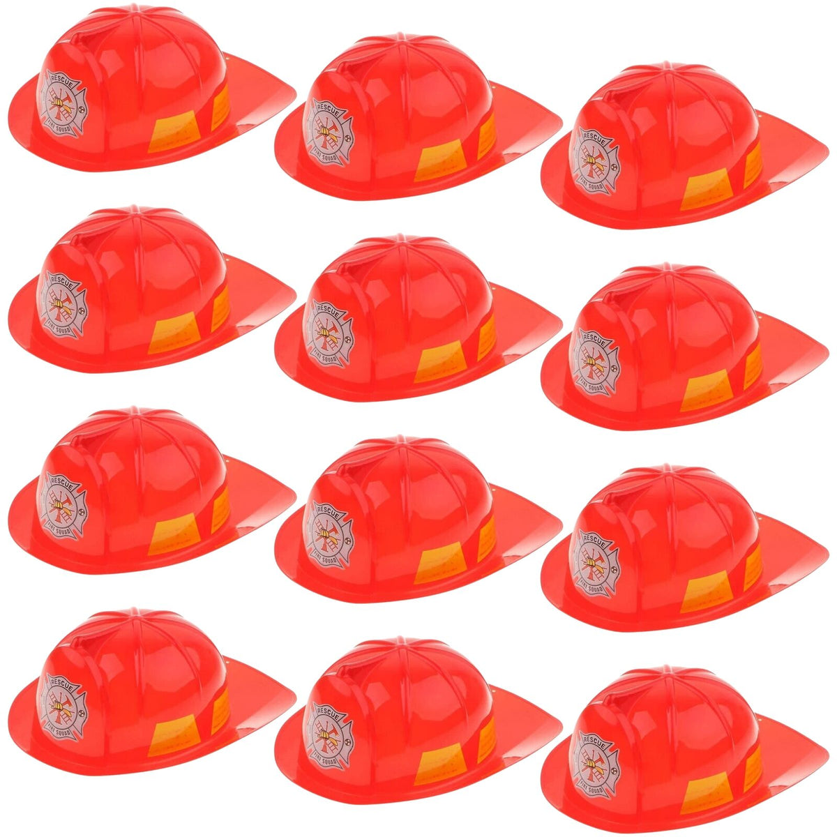 12x Red Plastic Kids Fireman Helmet Bulk Pack - Fire Chief Dress Up ...