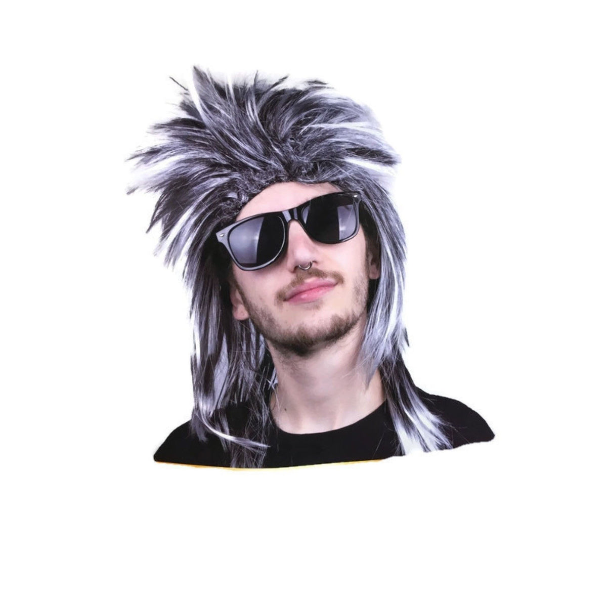 Mens Black/White Long Spiky Mullet Wig - Bogan/Punk Rock Costume for ...