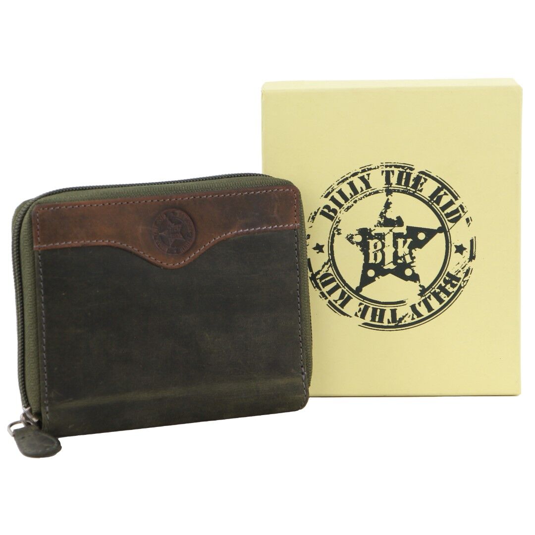 Billy The Kid Leather Wallet with Zip & Coin Pocket in Olive – Boutique ...